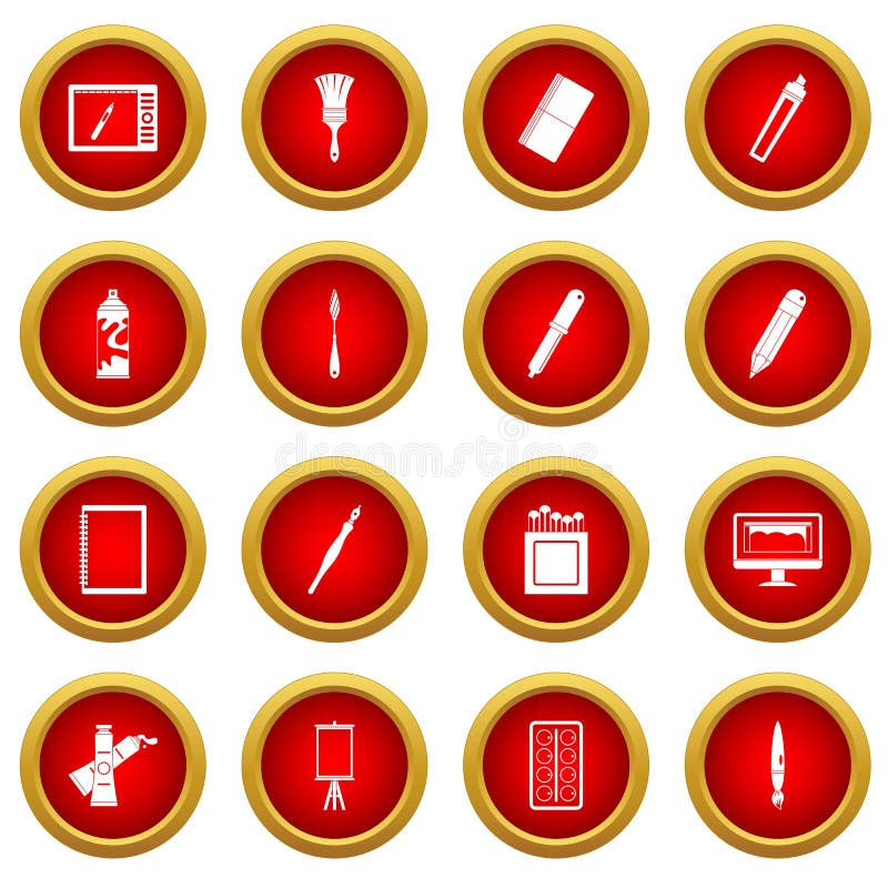 Design and Drawing Tools Icon Red Circle Set Stock Vector ...