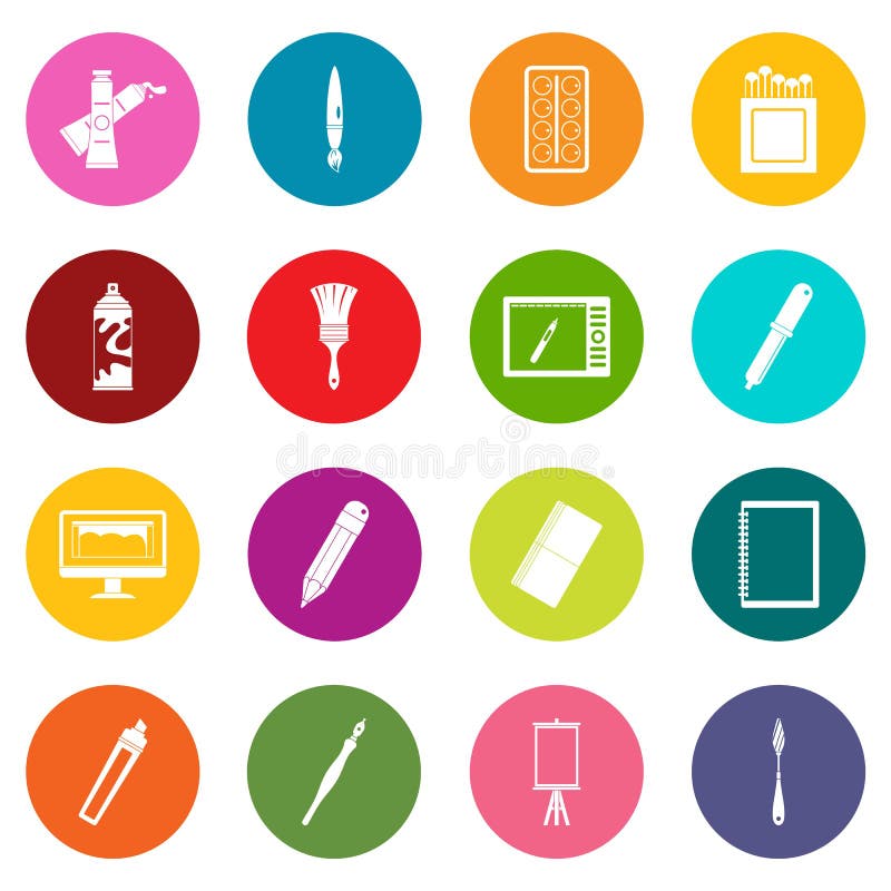 Design and Drawing Tools Icons Many Colors Set Stock Vector ...
