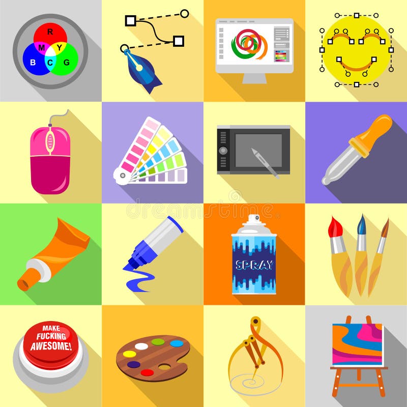 Design and Drawing Tools Icons Set, Flat Style Stock Vector ...