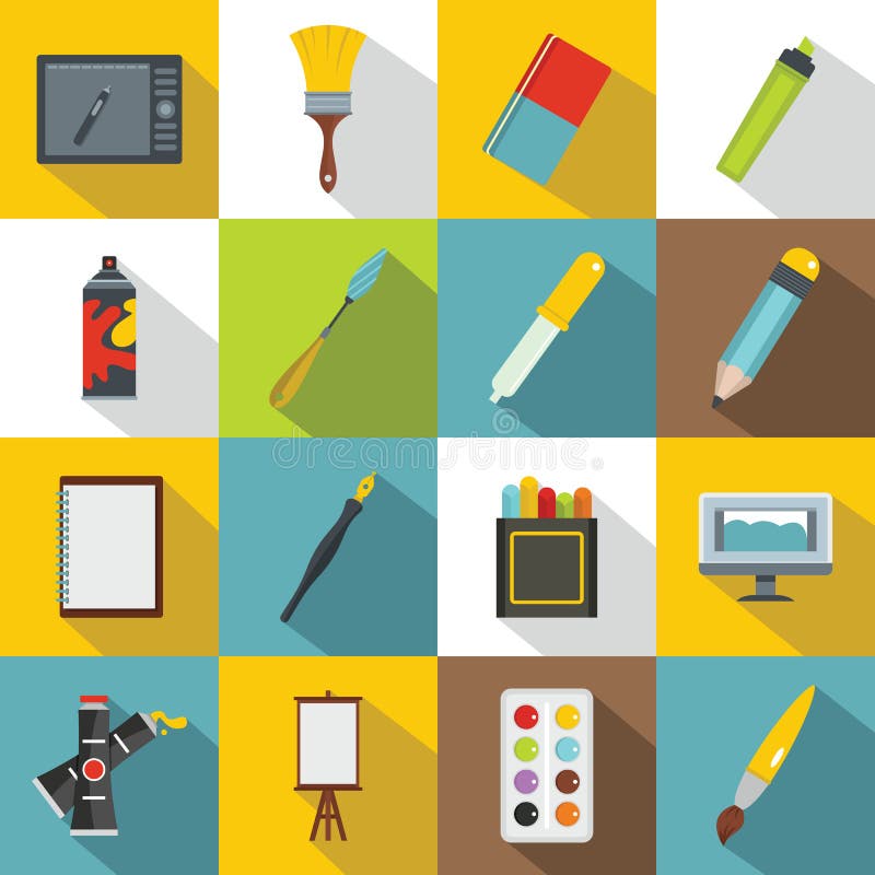 Design and Drawing Tools Icons Set, Flat Style Stock Vector ...