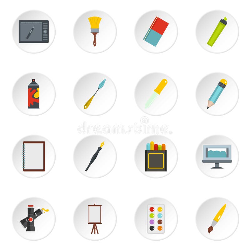 Design and Drawing Tools Icons Set in Flat Style Stock Vector ...