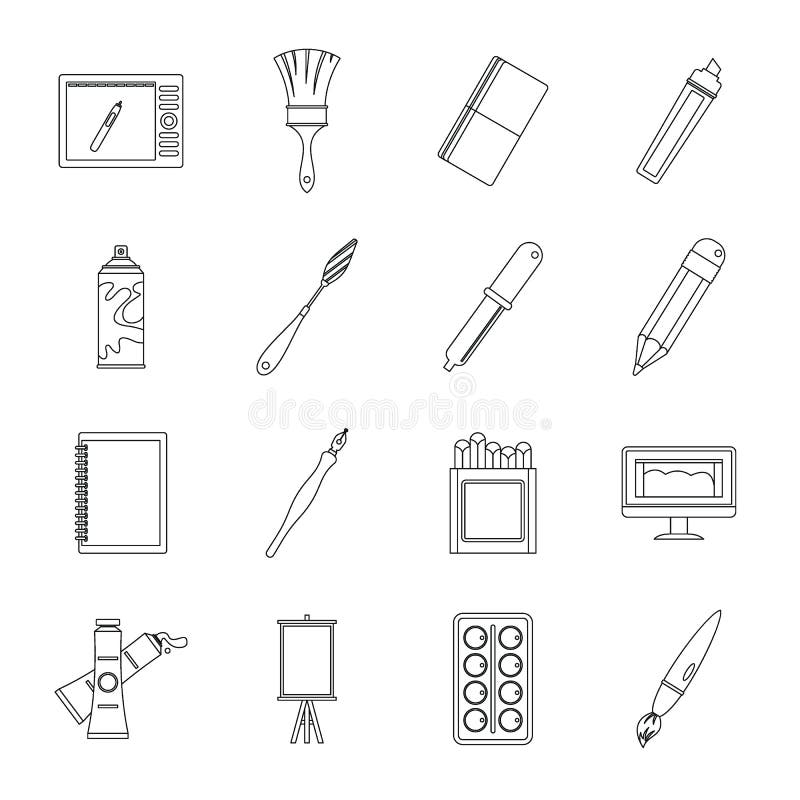 Design and Drawing Tools Icons Set, Outline Style Stock Vector ...