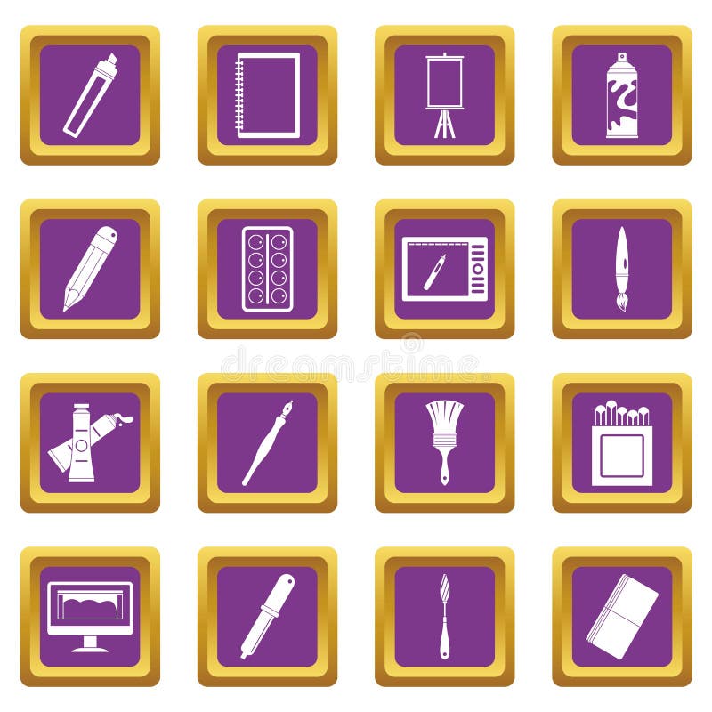 Design and Drawing Tools Icons Set Purple Stock Vector - Illustration ...