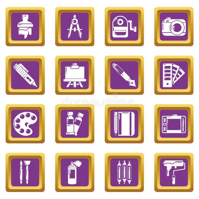 Design and Drawing Tools Icons Set Purple Square Vector Stock Vector ...
