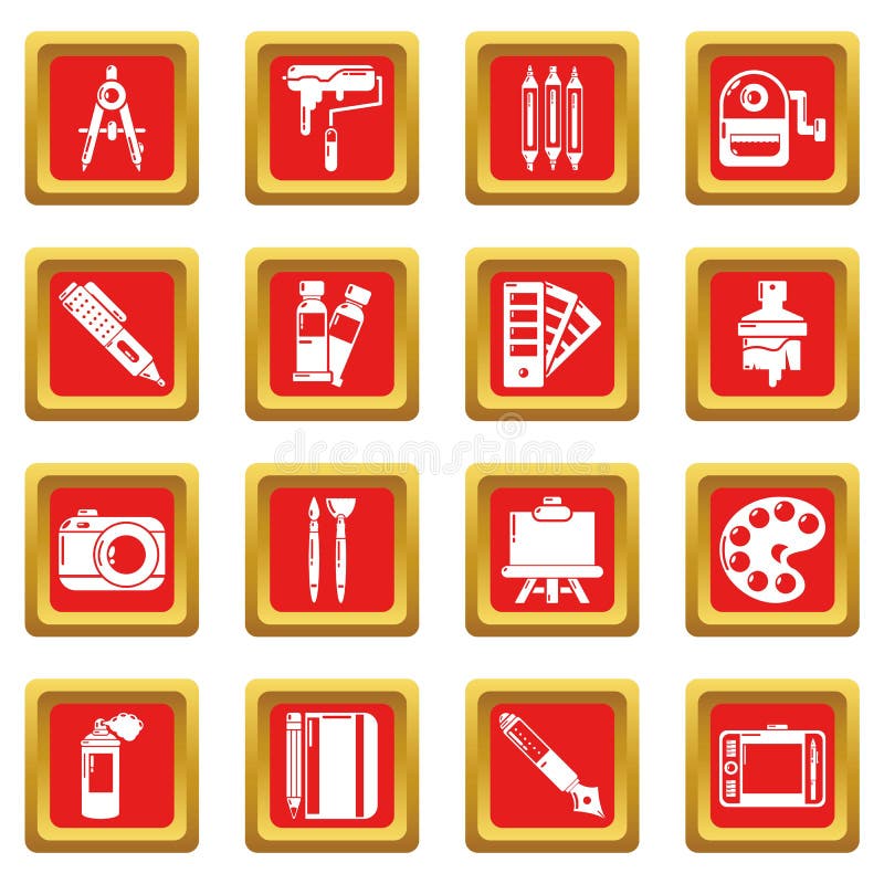 Design and Drawing Tools Icons Set Red Square Vector Stock Vector ...