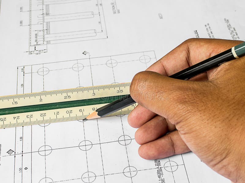 Design Drawings and Human Hands Drawing a Project by Pencil on P Stock ...