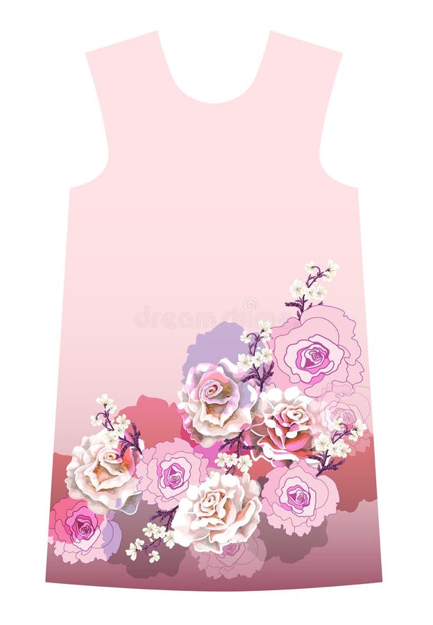 Design of a Dress with Roses in Light Pink Tones. Vector Illustration ...