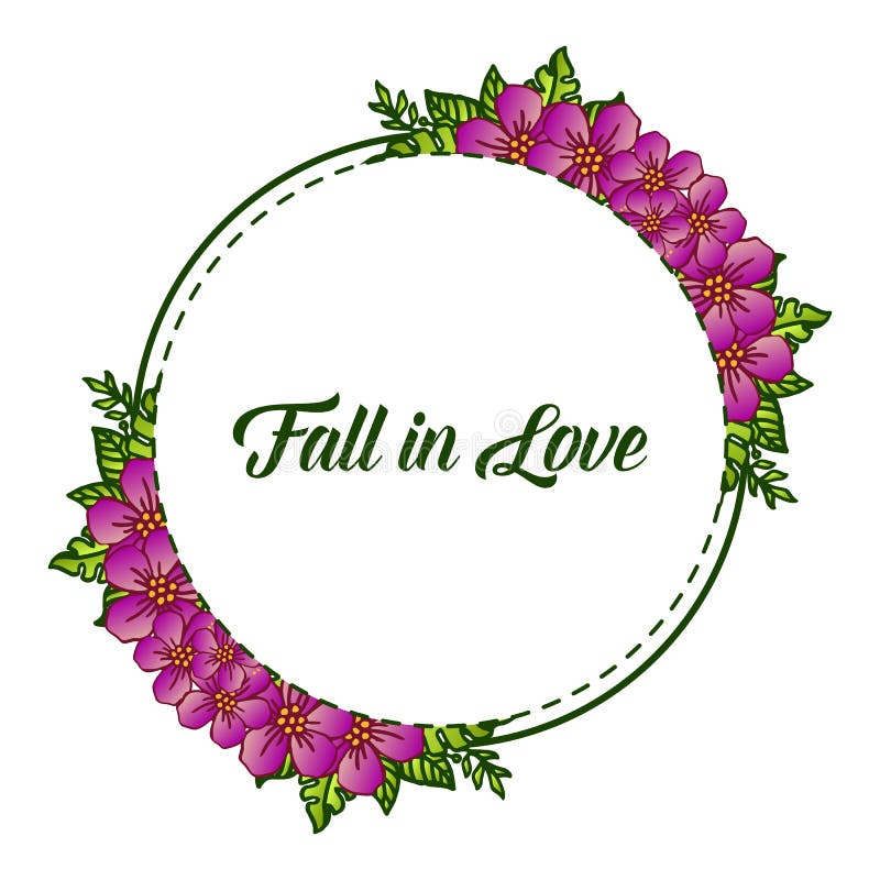 Design Elegant of Card Fall in Love, with Perfect Purple Wreath Frame ...