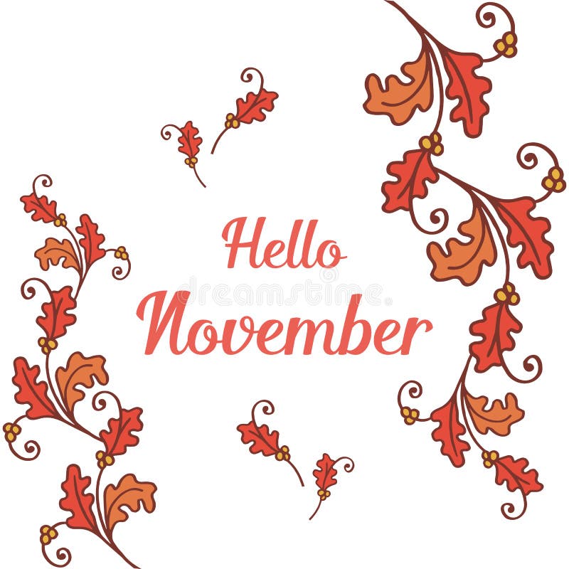 Design Element of Card Hello November, with Sketch Autumn Leaves Frame ...