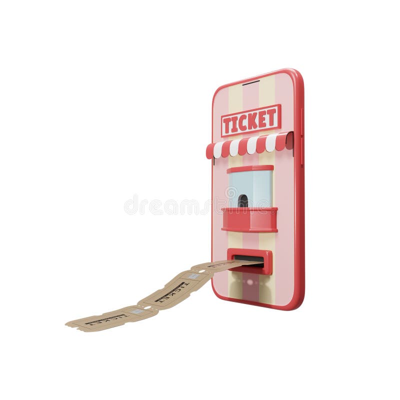 Perspective Views 3D Render Red Smartphone Online Ticket Booking ...
