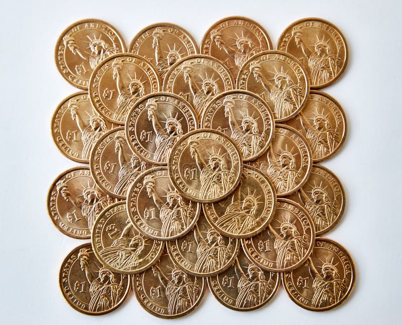 Design Element. Pyramid of Yellow Solid Coins of One US Dollar. View ...