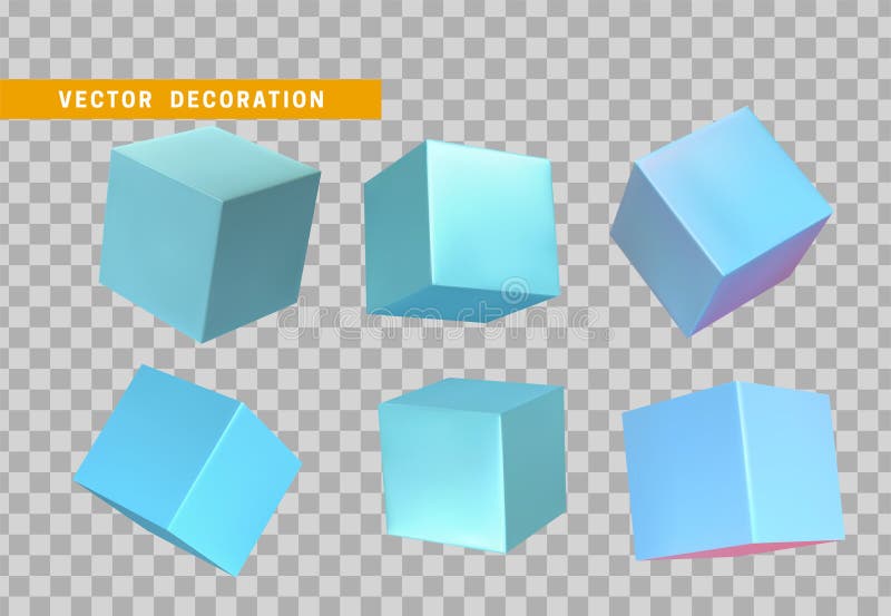 Design Element Set in Shape of 3d Cubes Blue Color. Stock Illustration ...