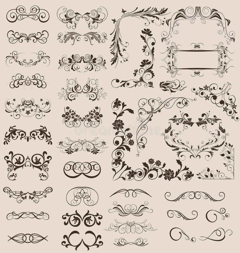 Curled Calligraphic Design Frame Corner Elements Stock Illustrations ...