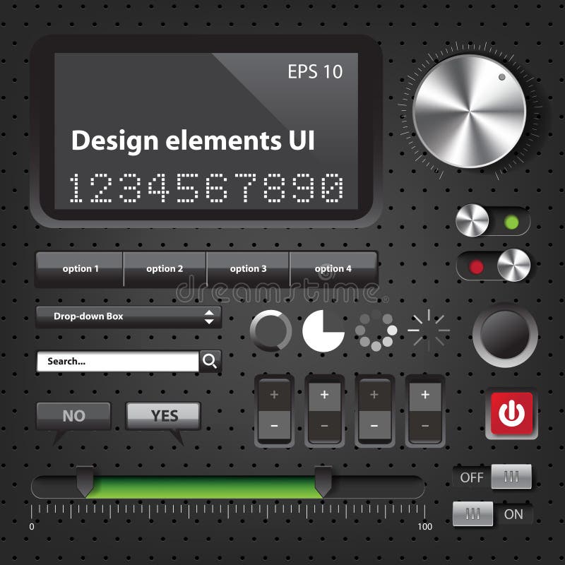 Dark Web UI Elements. Buttons, Switches, Bars Stock Vector ...