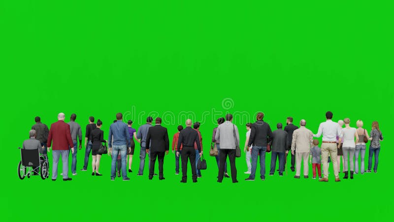 Design Elements Diverse Crowd is Standing in Rear View on Green Screen ...