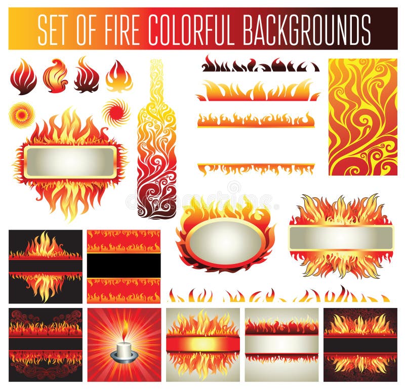 Set of Hot Fire Design Elements Stock Vector - Illustration of ...