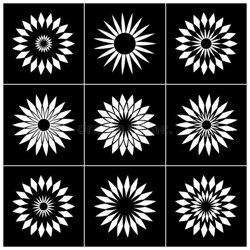 Design Elements Set. Abstract White Icons on Black Background Stock ...