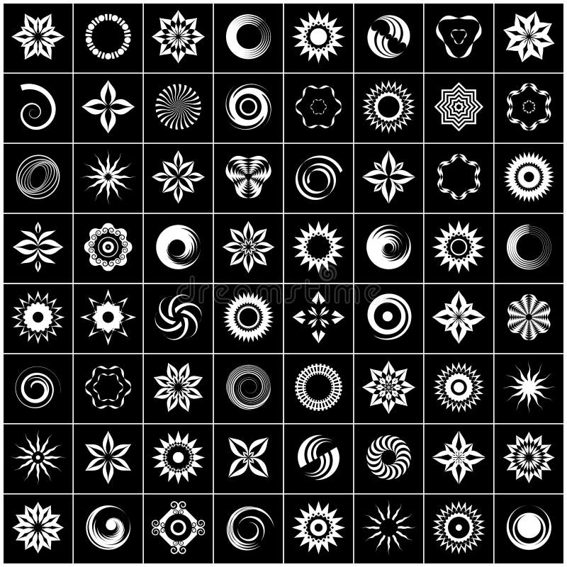Design Elements Set. 64 Abstract White Icons on Black Background Stock ...