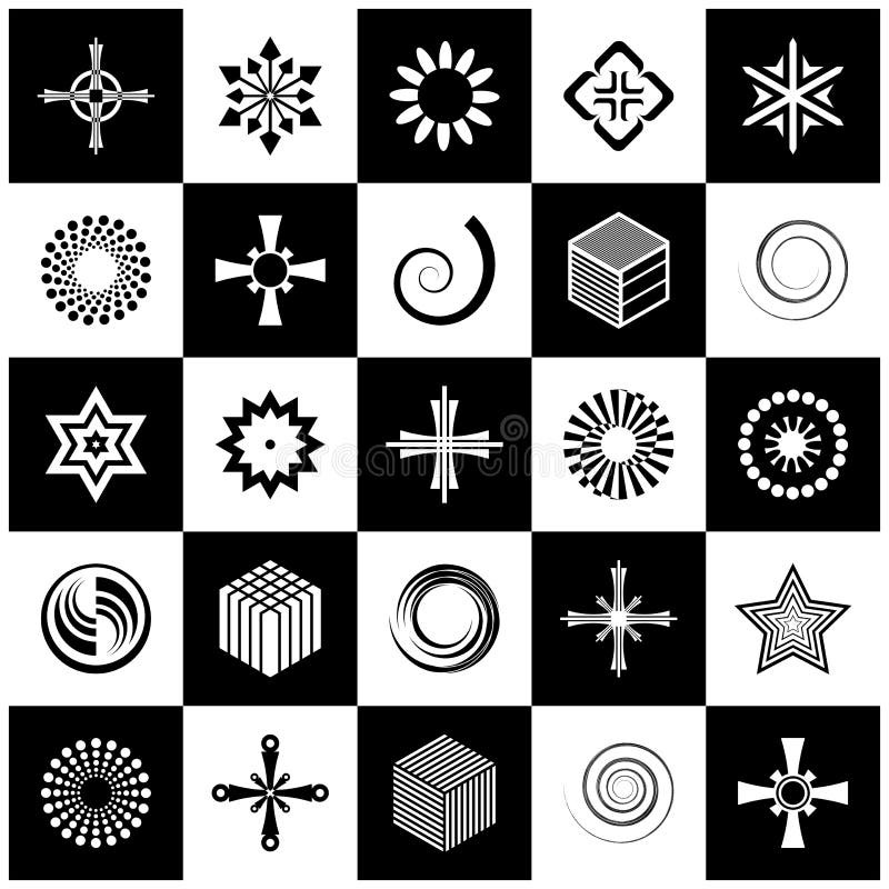 Design Elements Set. 25 Black and White Icons Stock Vector ...