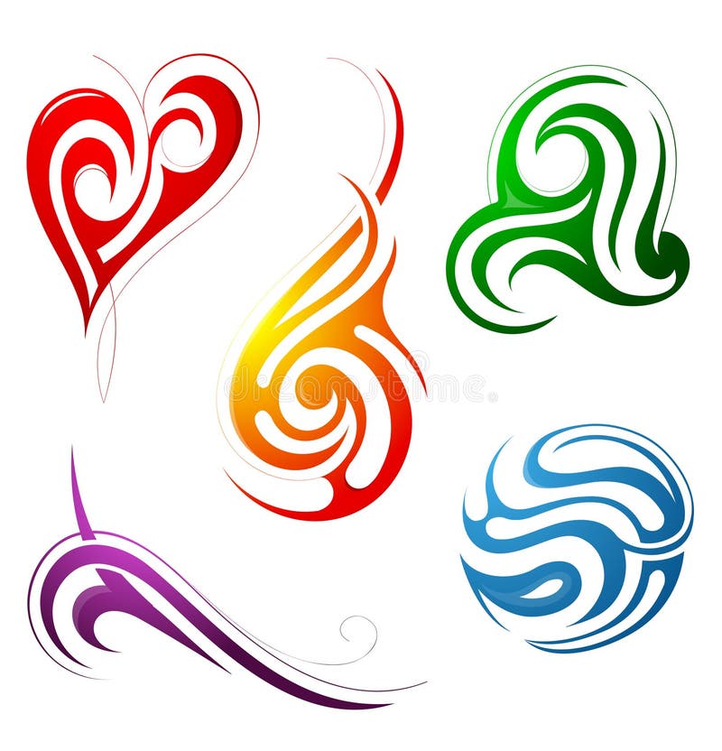 Design Elements. Fire, Water, Grass, Wind Stock Vector - Illustration ...