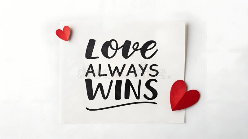 Minimalist "Love always Wins" Banner with Red Heart Design Stock ...