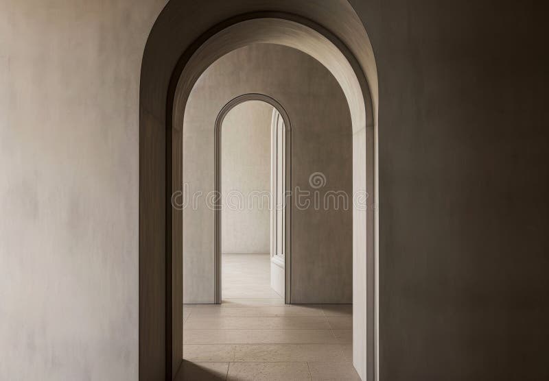 Design of an Empty Hallway with Wall Void and Light Wooden Door Stock ...