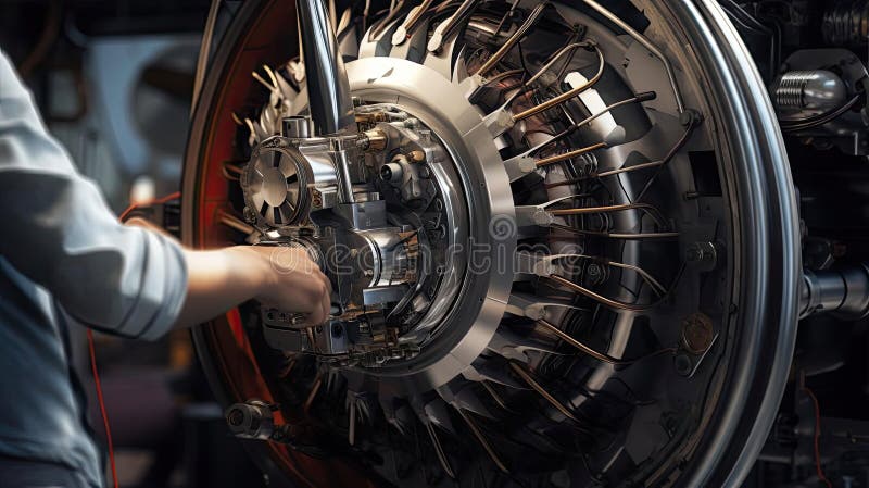 A Design Engineer Creates an Engine for an Airplane Stock Photo - Image ...