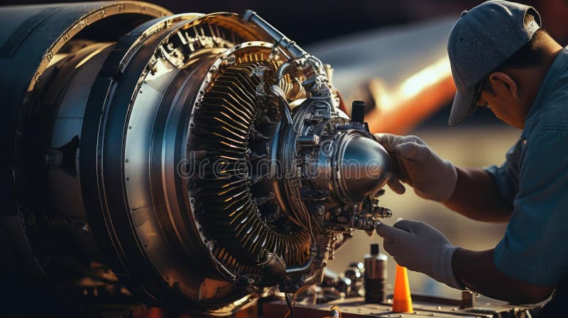 A Design Engineer Creates an Engine for an Airplane Stock Image - Image ...