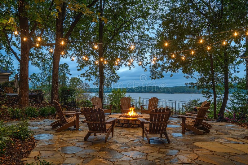 Design of an Exterior Backyard Home with a Firepit and Chairs on the ...