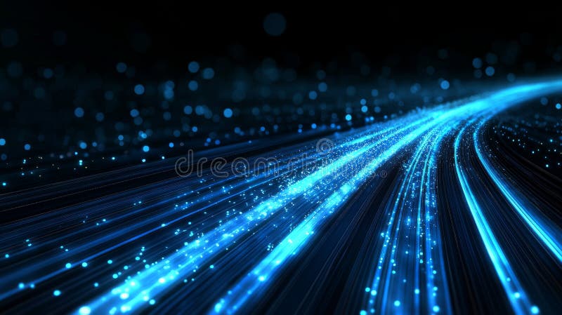 The Design Features a Blue Light Trail, Particles, and a Dark ...