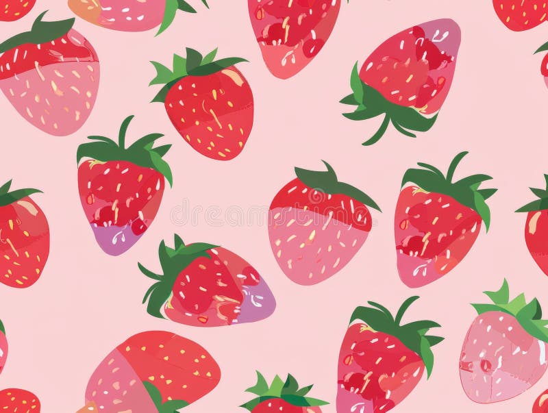 Cute Pink Strawberry Pattern on a Light Background Stock Illustration ...