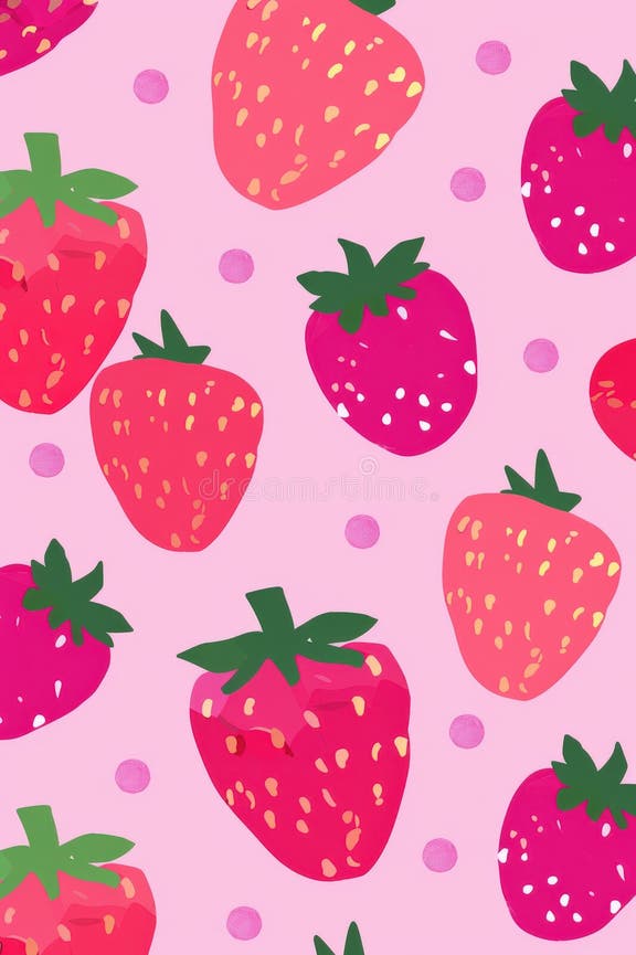 Cute Pink Strawberry Pattern on a Playful Background Stock Illustration ...