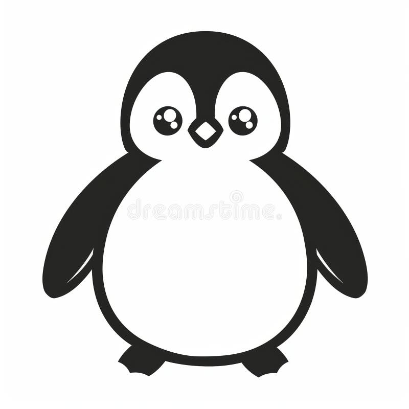 Cute Penguin Vector Logo in Black and White Outline Design Stock ...