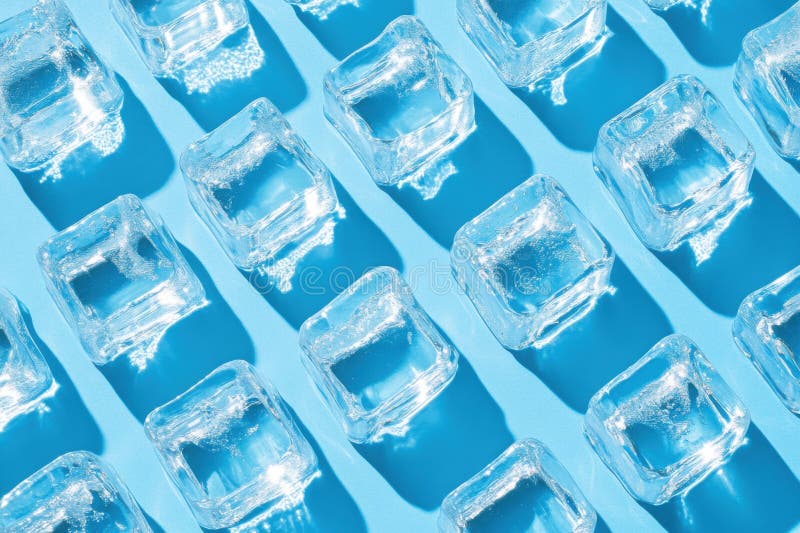 Neatly Arranged Ice Cubes Create a Refreshing Grid on a Vibrant Blue ...