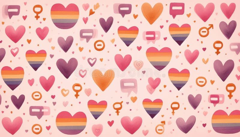 Hearts and Equality Symbols in Soft Pink Watercolor Art Stock ...