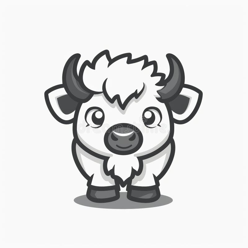 Cute Bison Logo in Flat Vector Style with Black and White Outline Stock ...