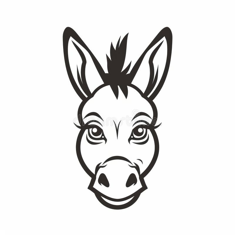 Cute Donkey Vector Logo with Isolated Outline in Black and White Stock ...
