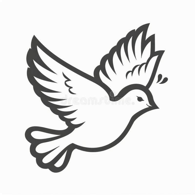 Cute Dove Vector Logo in Black and White Outline Style Stock ...