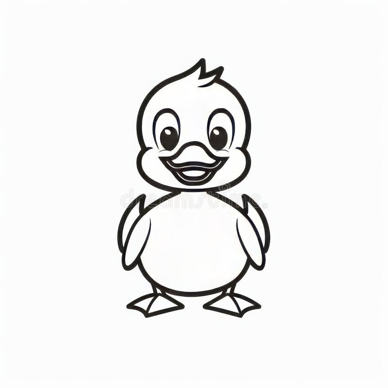 Cute Flat Vector Logo of a Smiling Duck in Black and White Outline ...