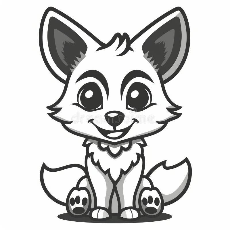 Cute Jackal Vector Logo Design in Black and White Outline Style Stock ...