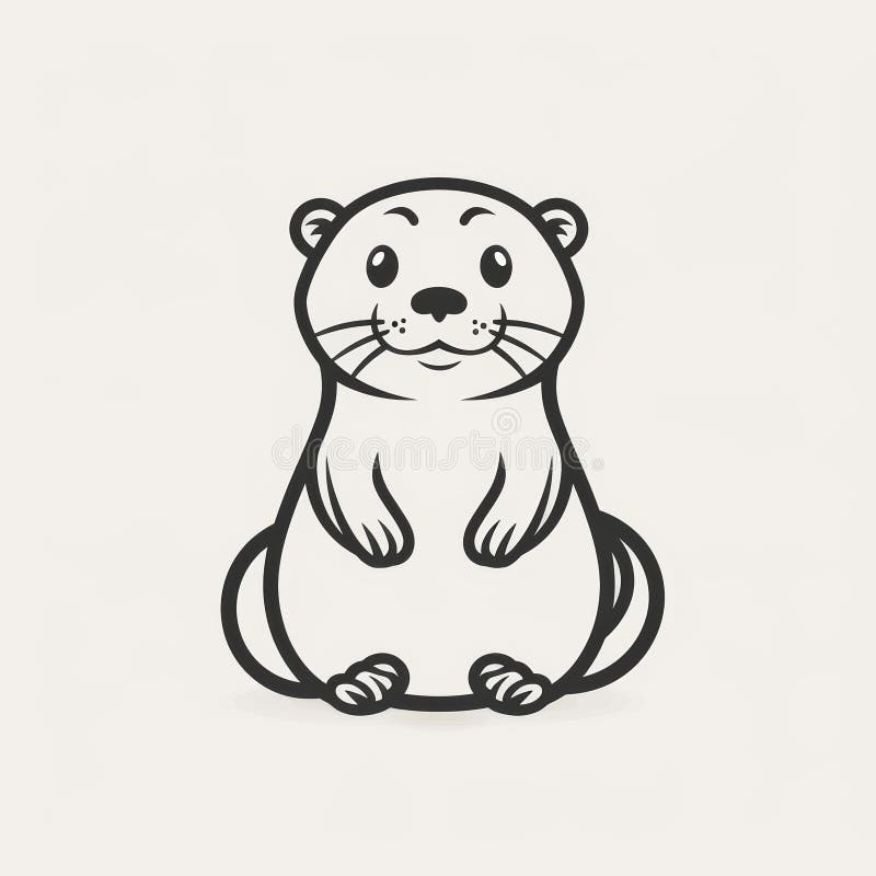 Cute Otter Logo Design with Outline in Black and White Stock ...