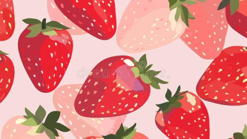 Cute Pink Strawberry Pattern with Bright Red Fruits on Soft Background ...