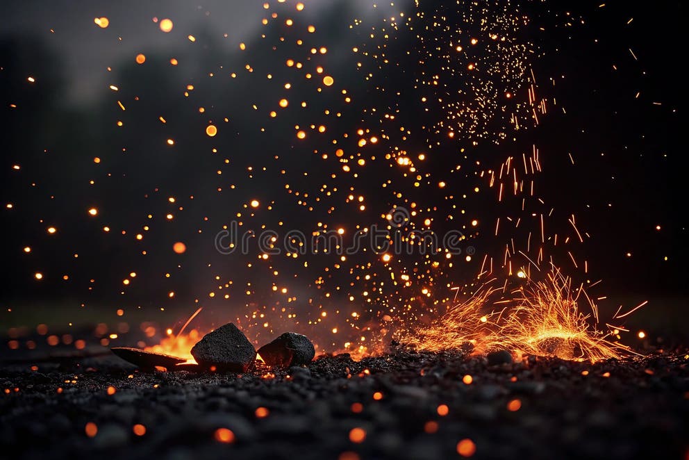 Abstract Fire Sparks and Ember Particles on a Dark Background Stock Illustration - Illustration ...