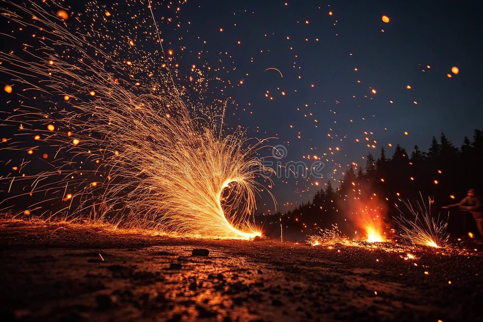 Abstract Fire Sparks and Ember Particles on a Dark Background Stock ...