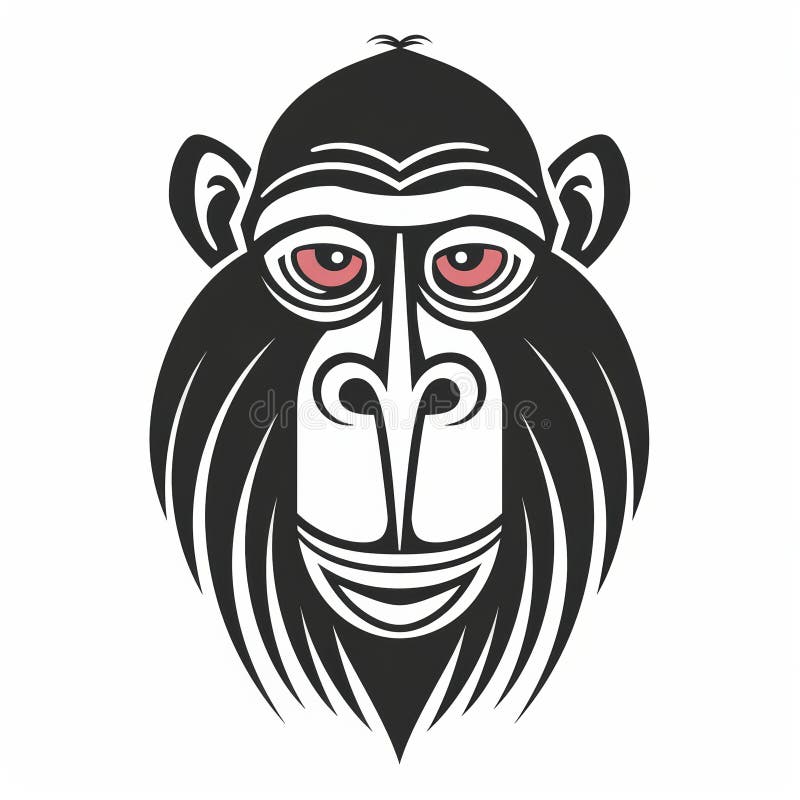Cute Mandrill Vector Logo in Black and White Outline Style Stock ...