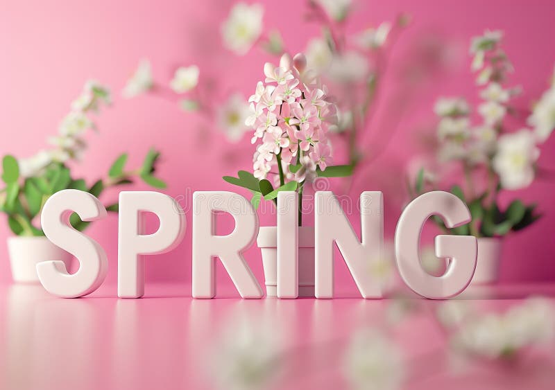 3D-rendered SPRING Text Surrounded by Pink Blossoms for Seasonal ...