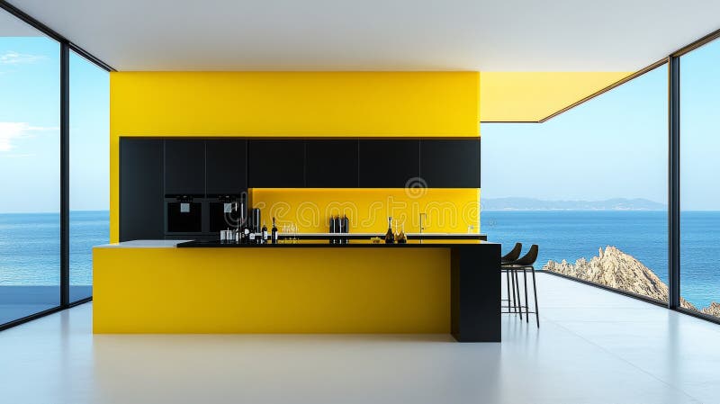 The Design Features a Modern Kitchen, Abstract Art, a City View, and an ...