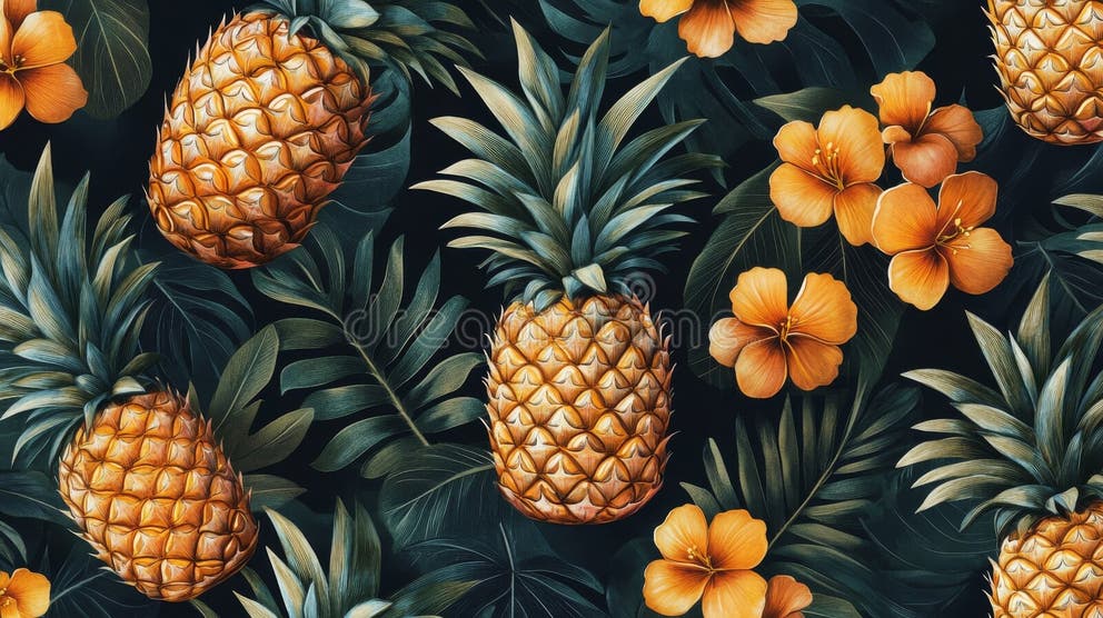 The Design Features a Seamless Pattern of Tropical Leaves and Golden ...