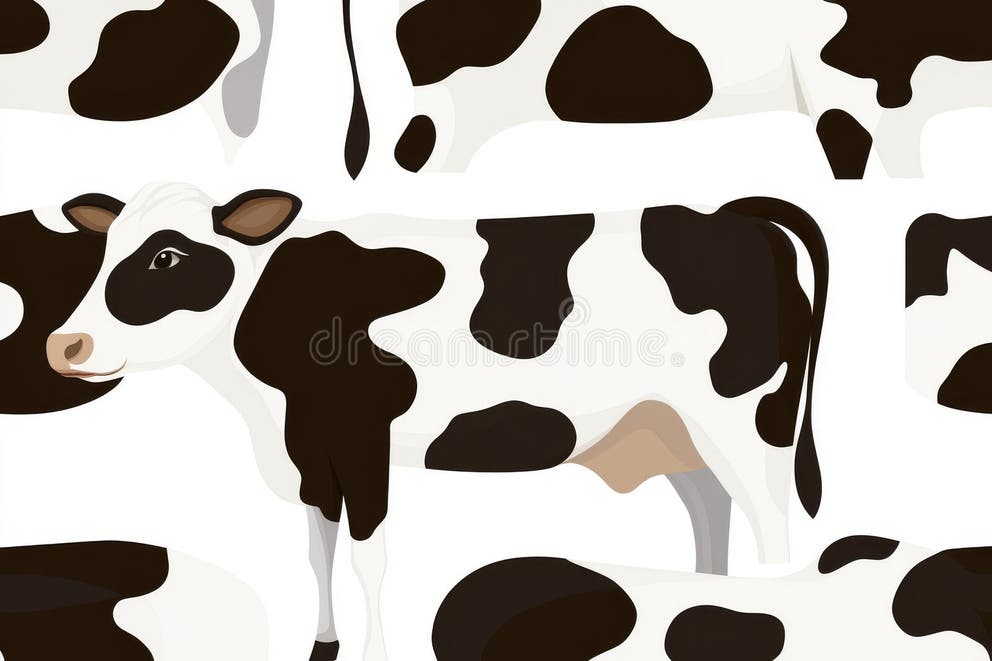 The Design Features a Seamless Pattern with a White Cow that Has Black ...