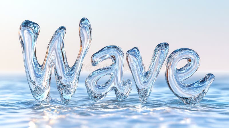 Translucent Blue Letters Spell Wave in a Liquid Text Effect Against a ...